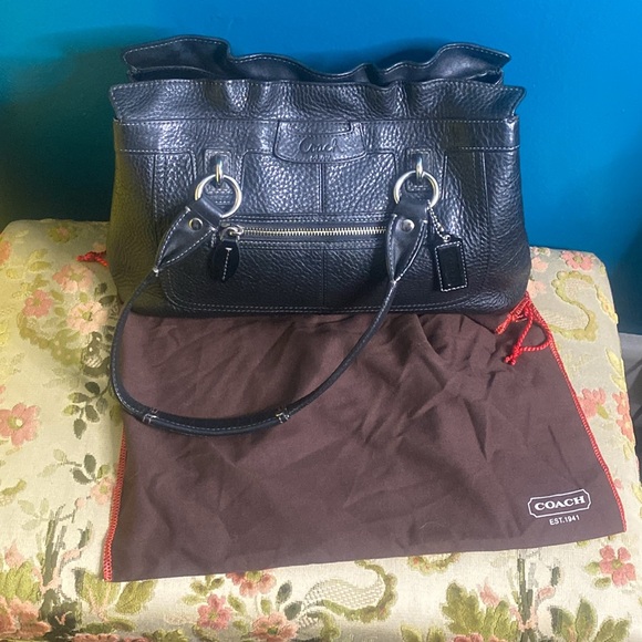 Coach | Bags | Coach Penelope Black Pebbled Leather Double Strapped ...